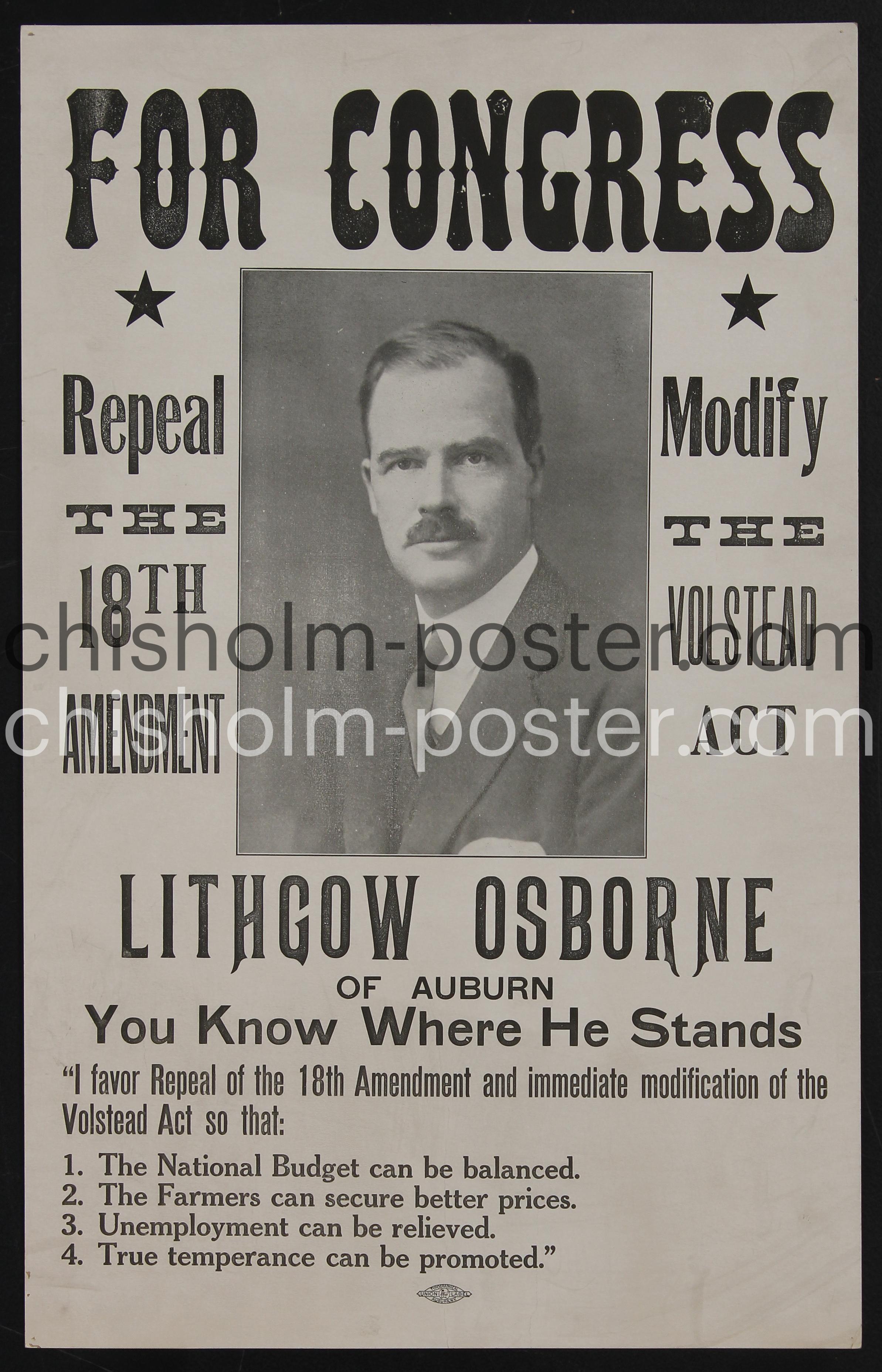 Lithgow Osborne for Congress | Original Vintage Poster | Chisholm ...