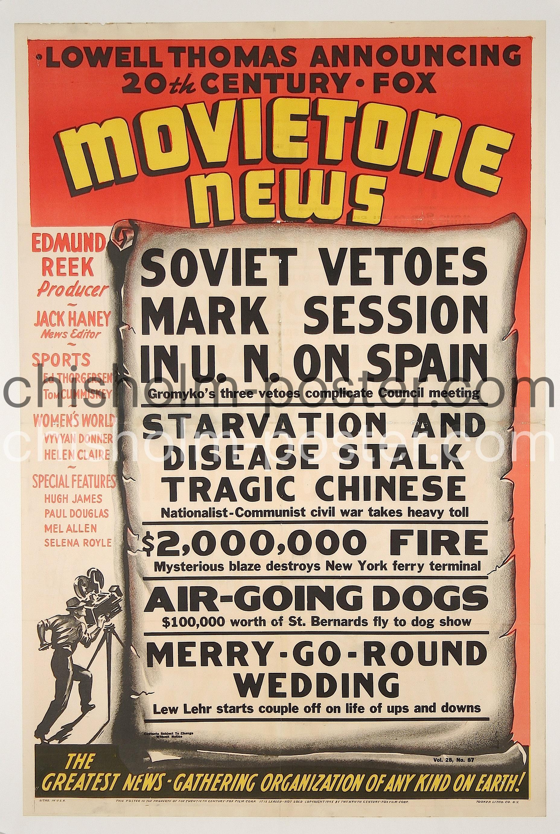 Lowell Thomas Announcing Movietone News (4) | Original Vintage Poster ...