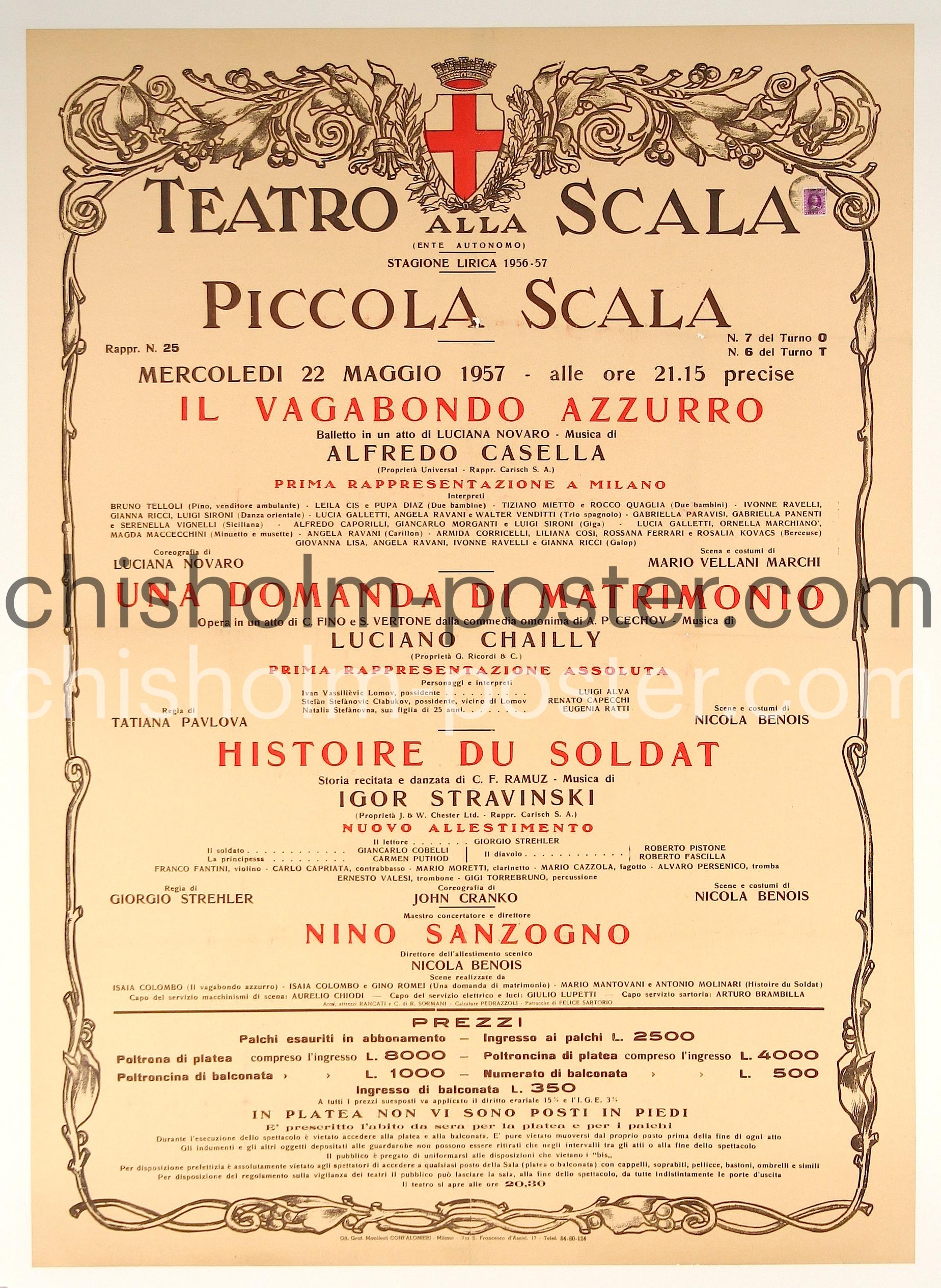 Teatro alla Scala Piccola Scala 1957 - Il Vagabondo Azzurro | Original ...