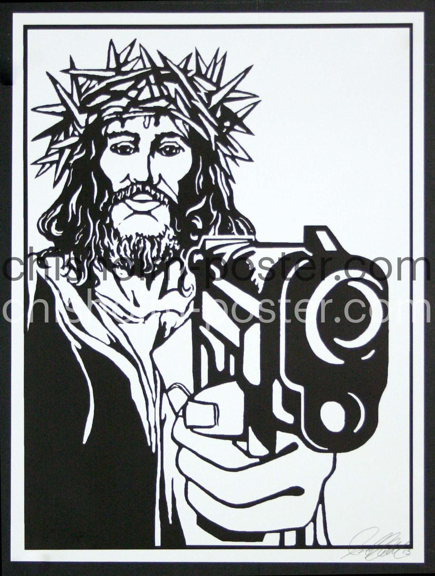 Jesus with Handgun (In Your Face Art by Jared Aubel) - Gangsta Jesus ...