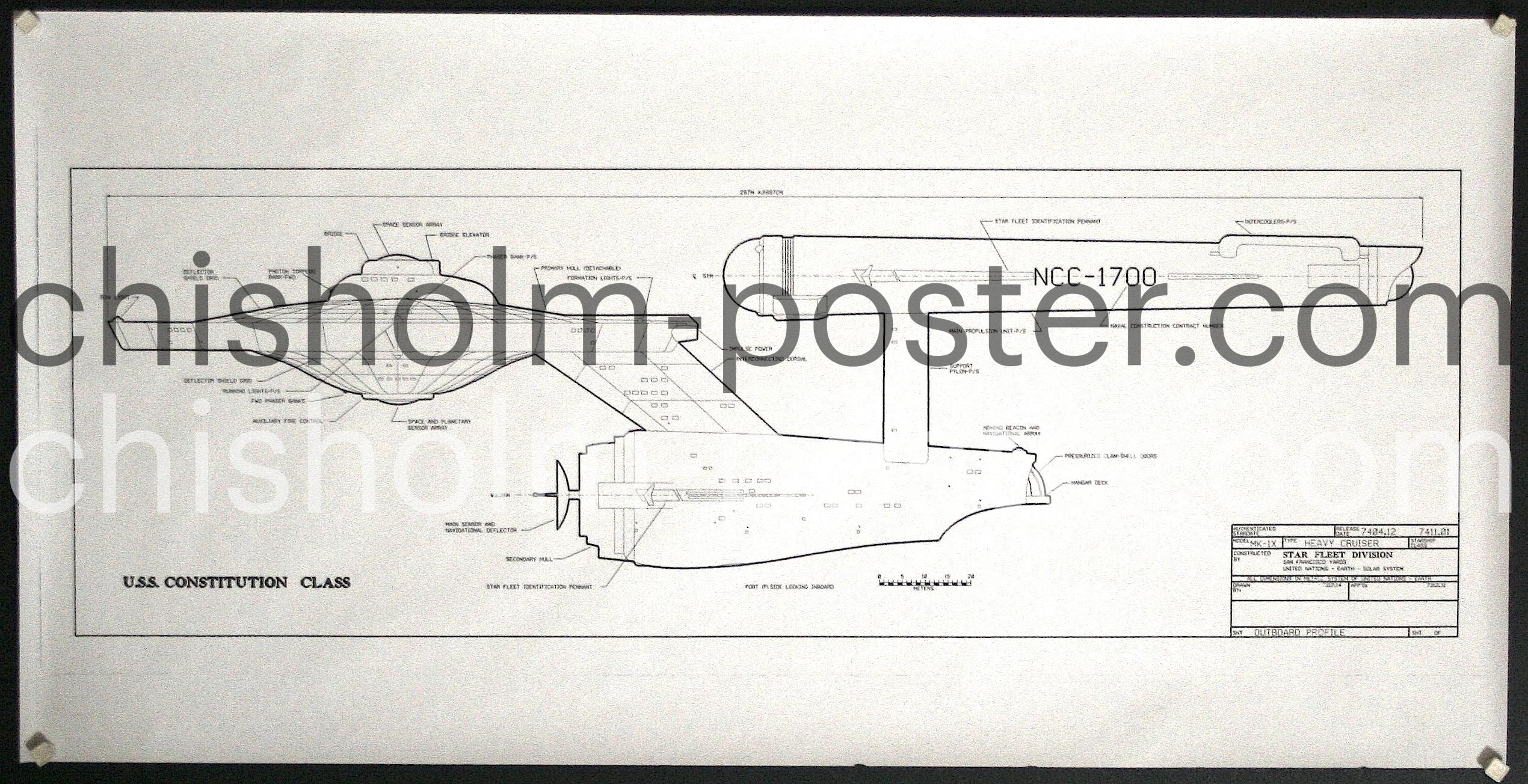Star Trek - USS Constitution Schematics - NCC-1700 (side view), Star ...