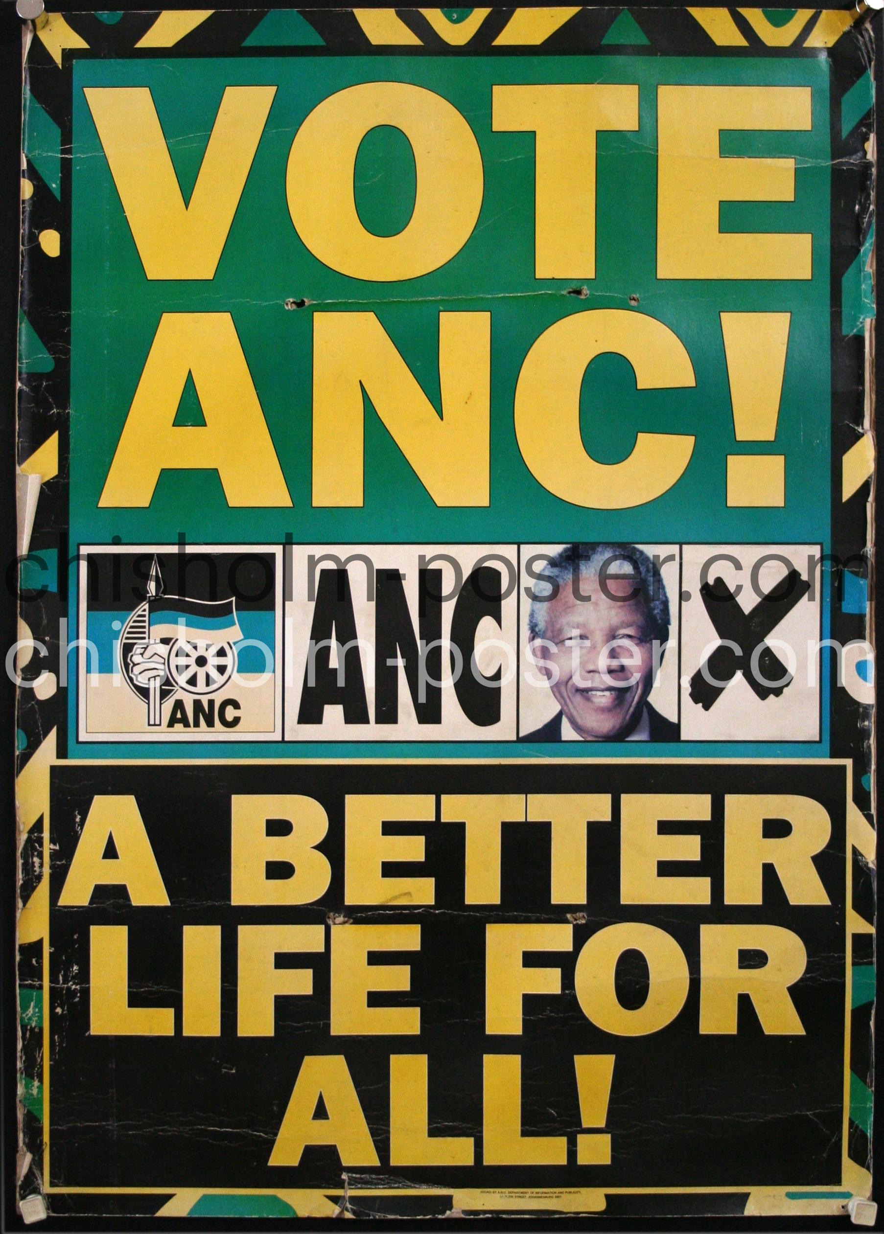 Vote ANC! A Better Life for All! | Original Vintage Poster | Chisholm ...