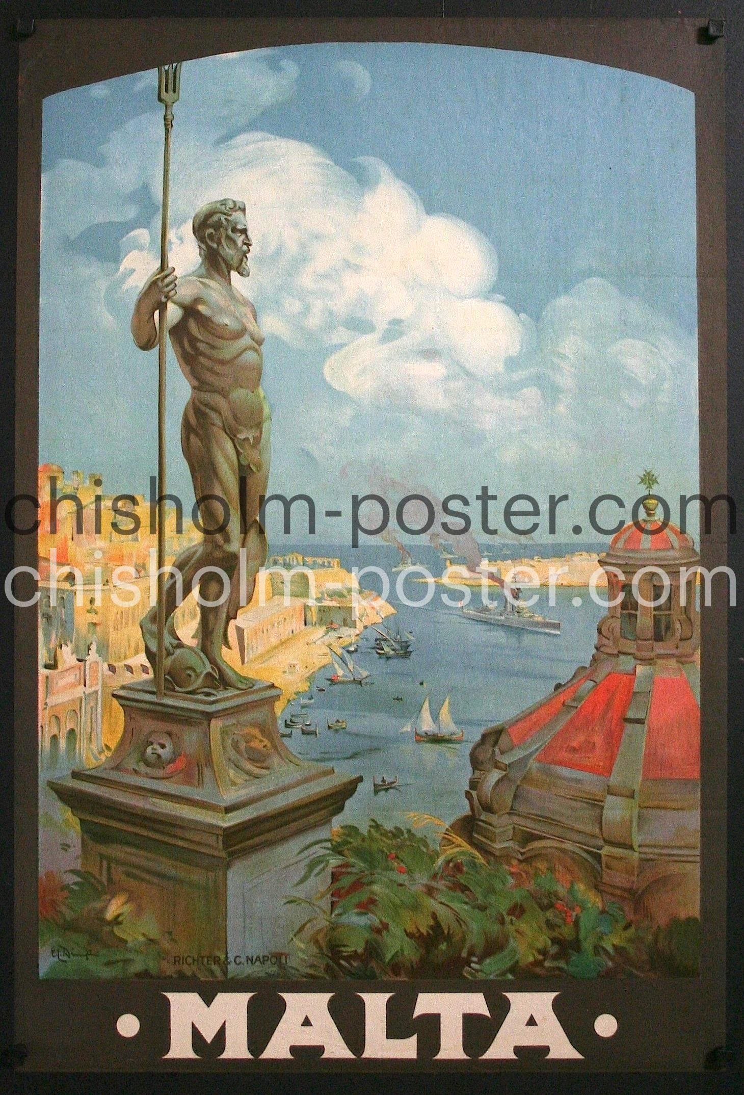 Malta- Grand Harbour Valletta | Original Vintage Poster | Chisholm ...