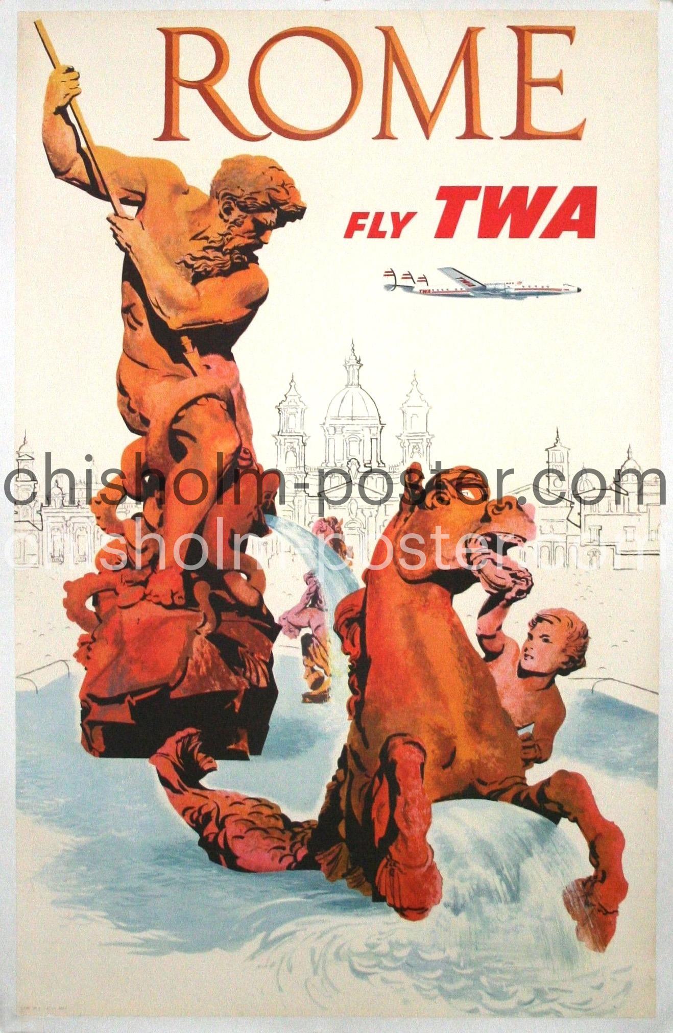 Rome, Fly TWA (1) | Original Vintage Poster | Chisholm Larsson Gallery