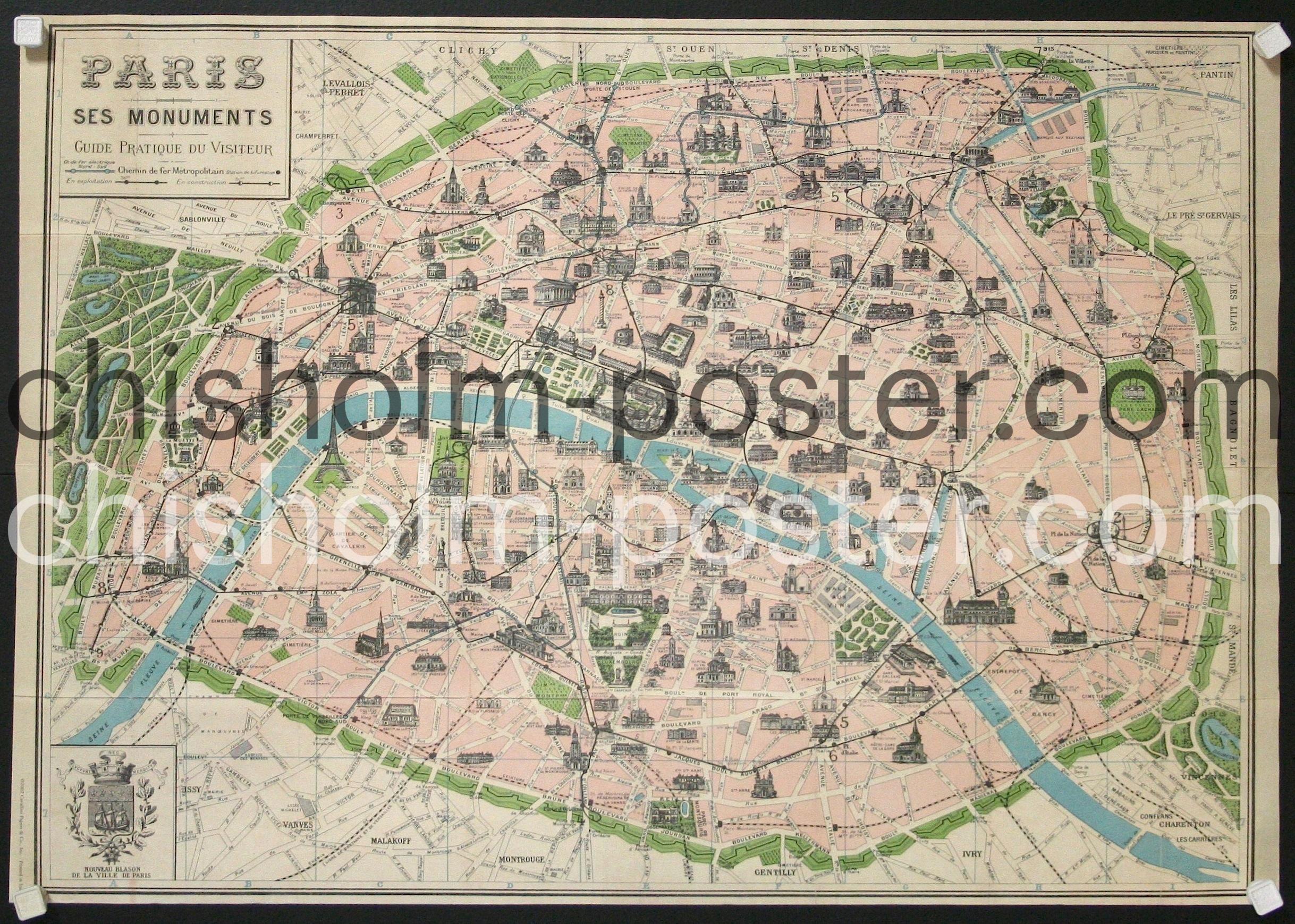 Paris - Ses Monuments - Map | Original Vintage Poster | Chisholm ...