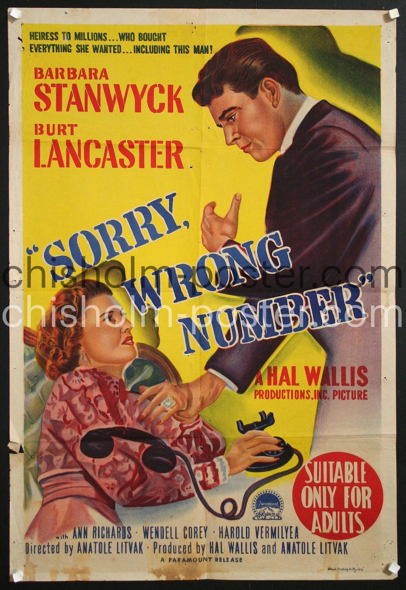 Sorry, Wrong Number | Original Vintage Poster | Chisholm Larsson Gallery