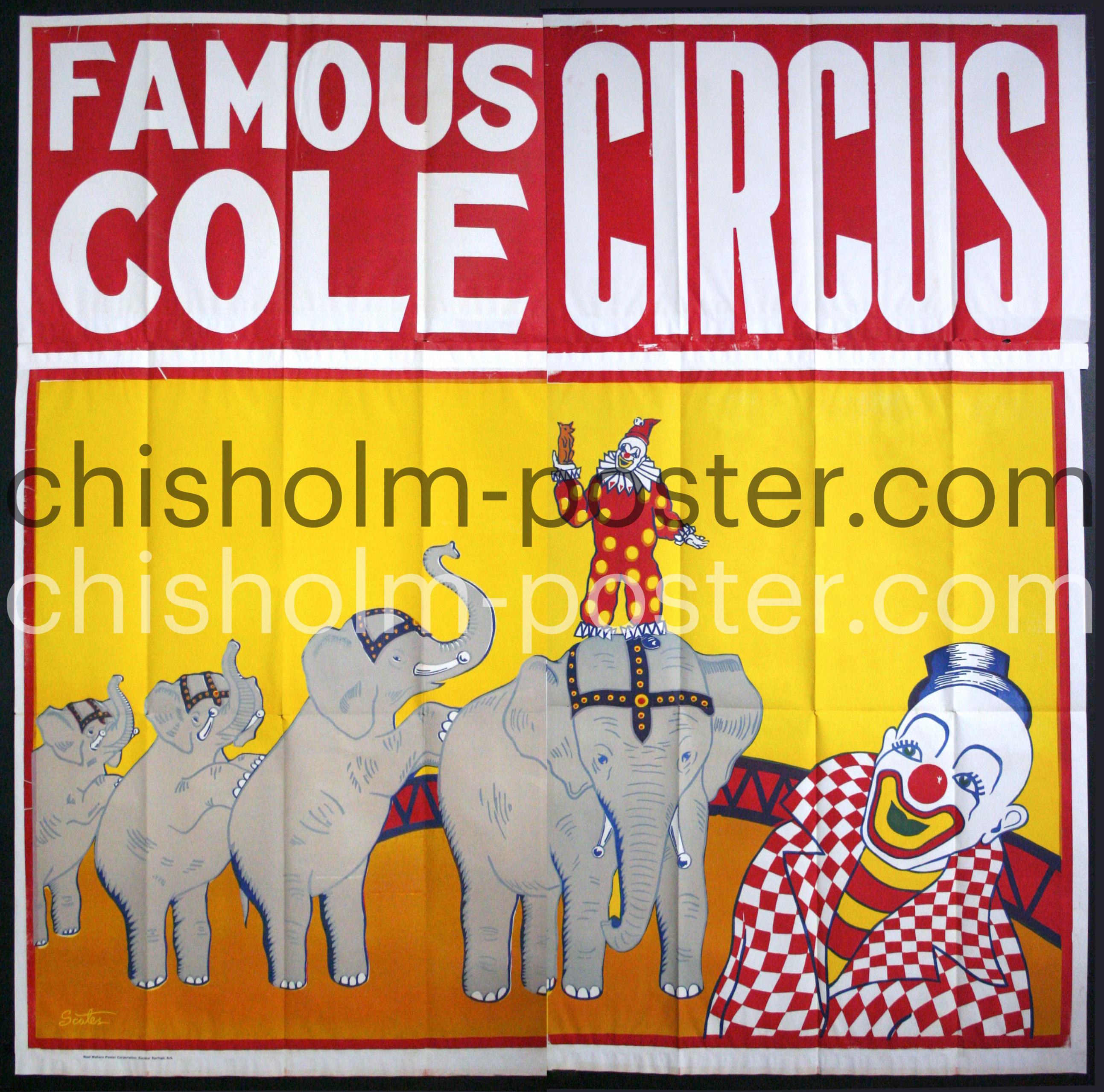 Famous Cole Circus - Clowns & Elephants | Original Vintage Poster ...