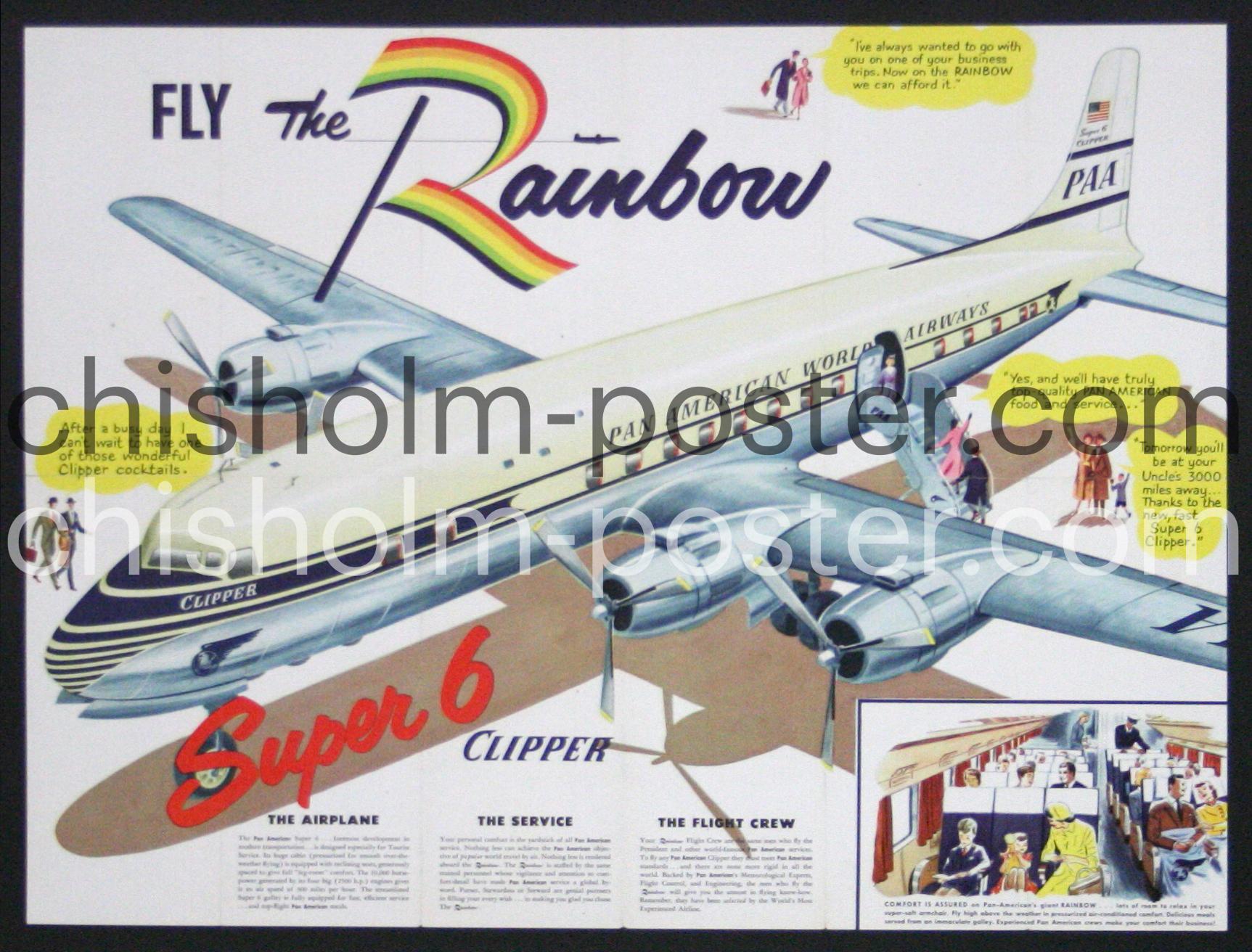 PAA - Fly the Rainbow - Super 6 Clipper | Original Vintage Poster ...