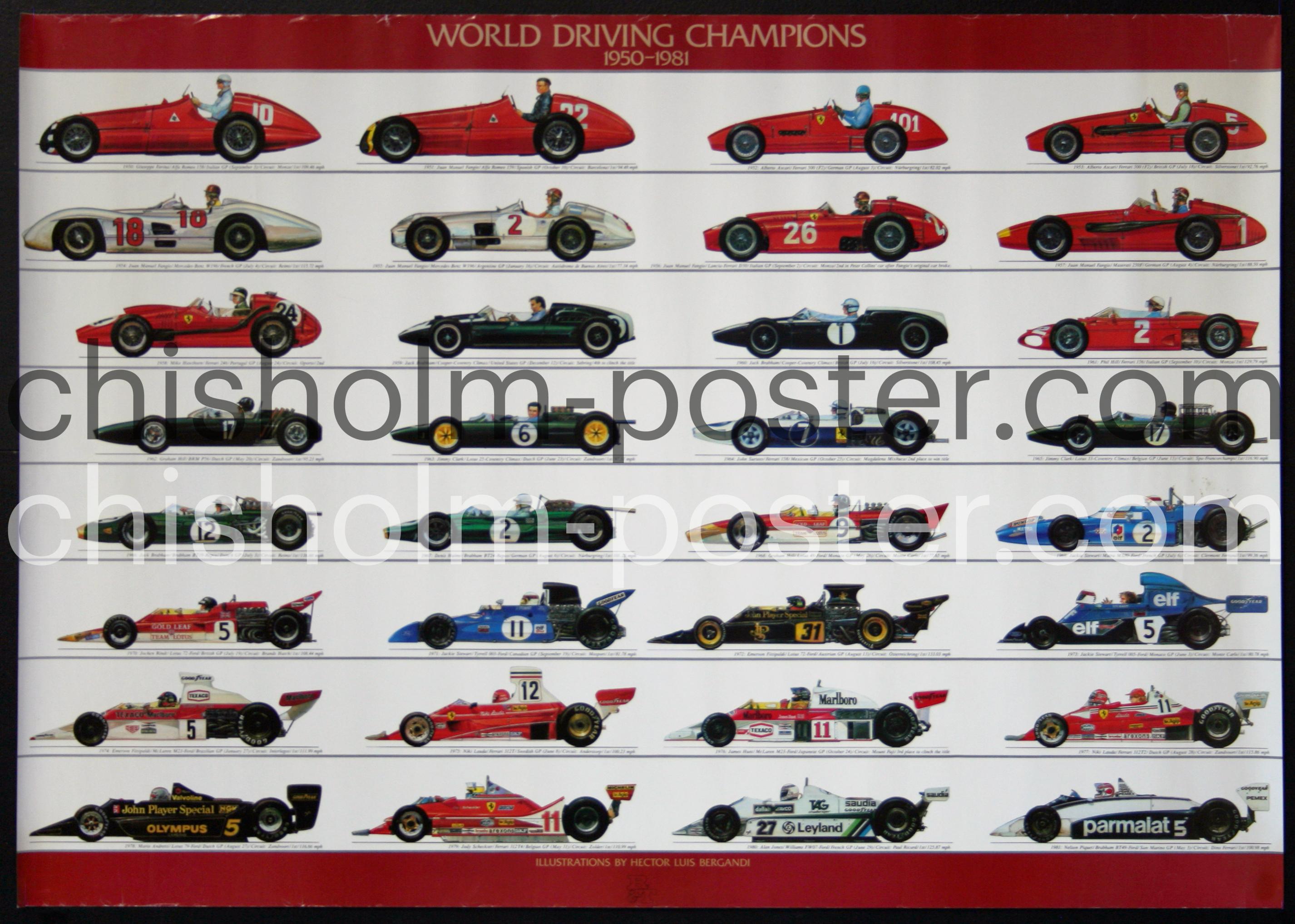 World Driving Champions 1950-1981 | Original Vintage Poster | Chisholm ...