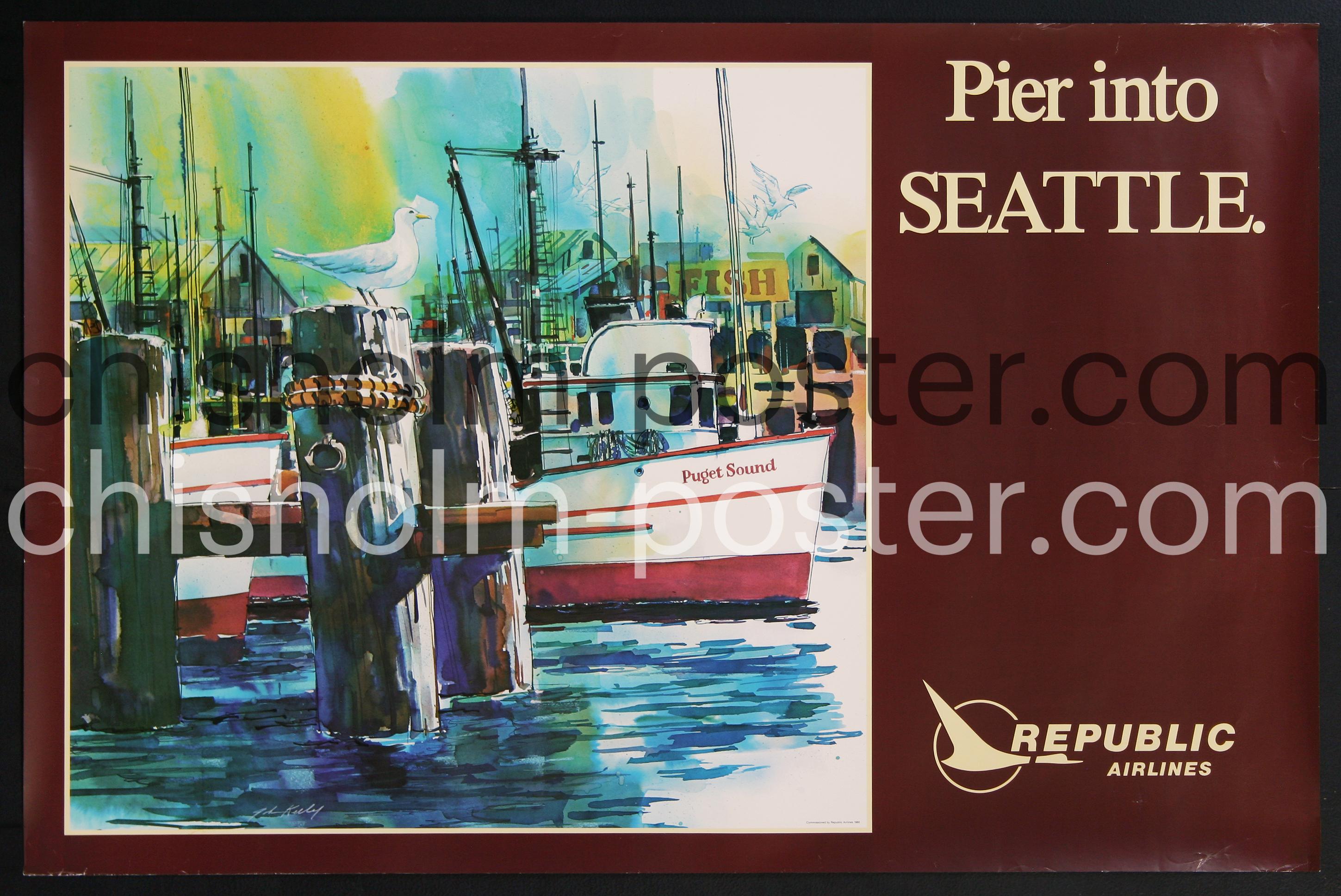 Republic Airlines - Seattle (Pier Into) | Original Vintage Poster ...