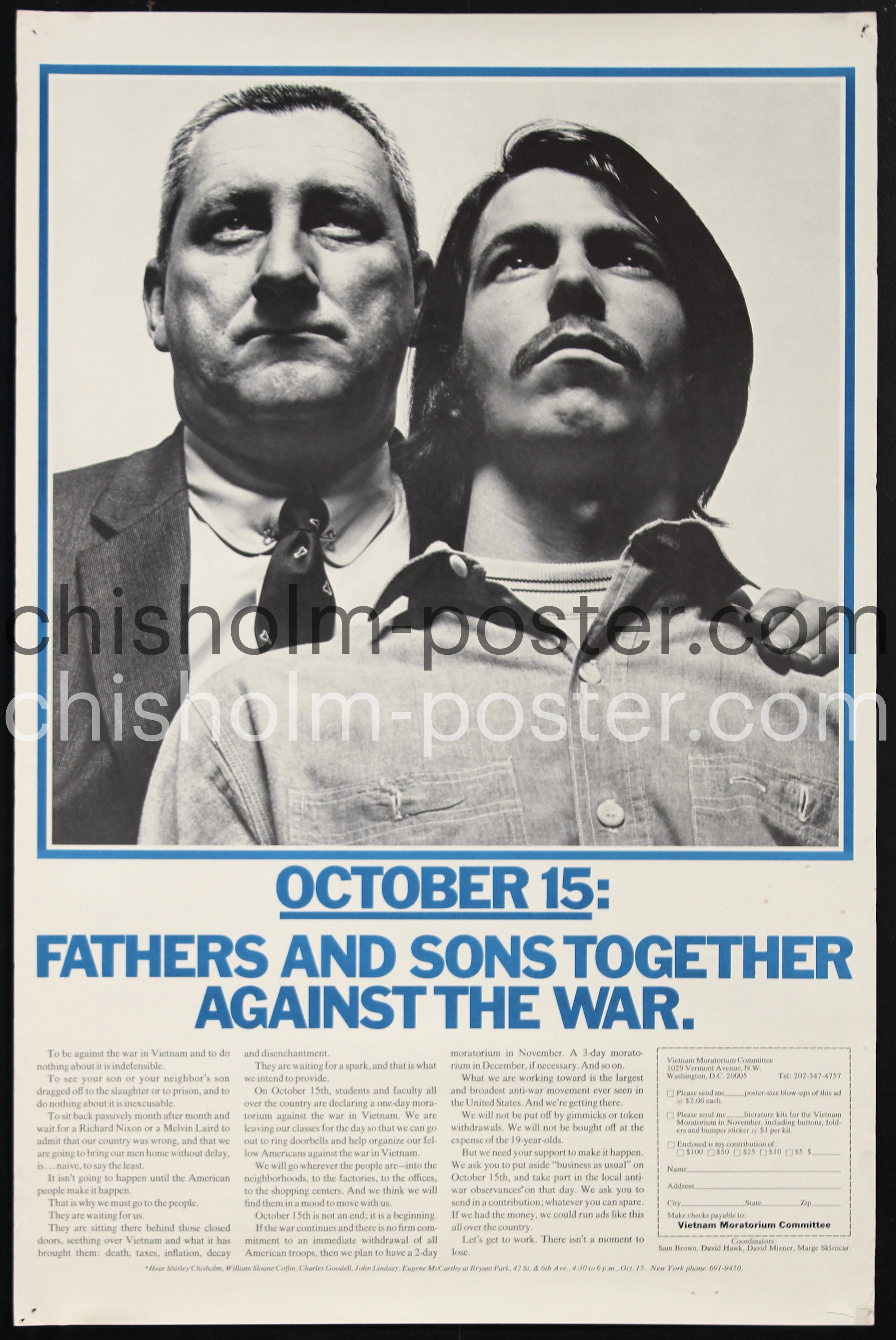 October 15: Fathers and Sons Together Against the War - Vietnam Moratorium Committee | Original ...