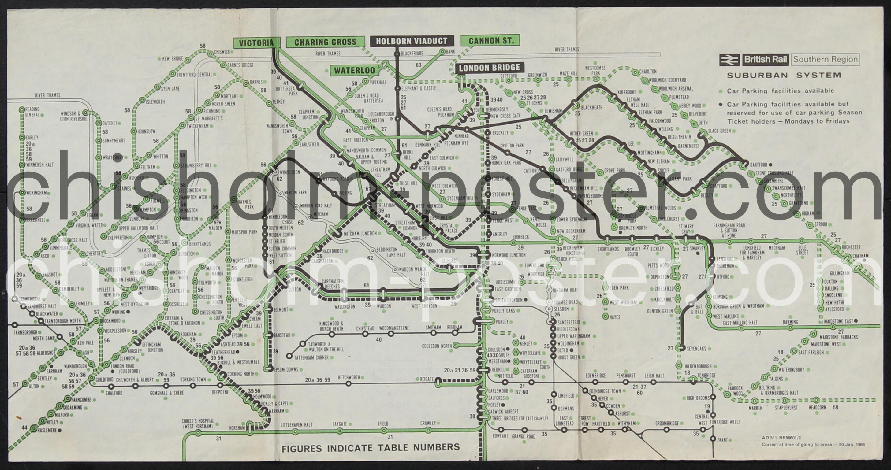 British Rail Southern Region Map - Suburban System (British Railways ...