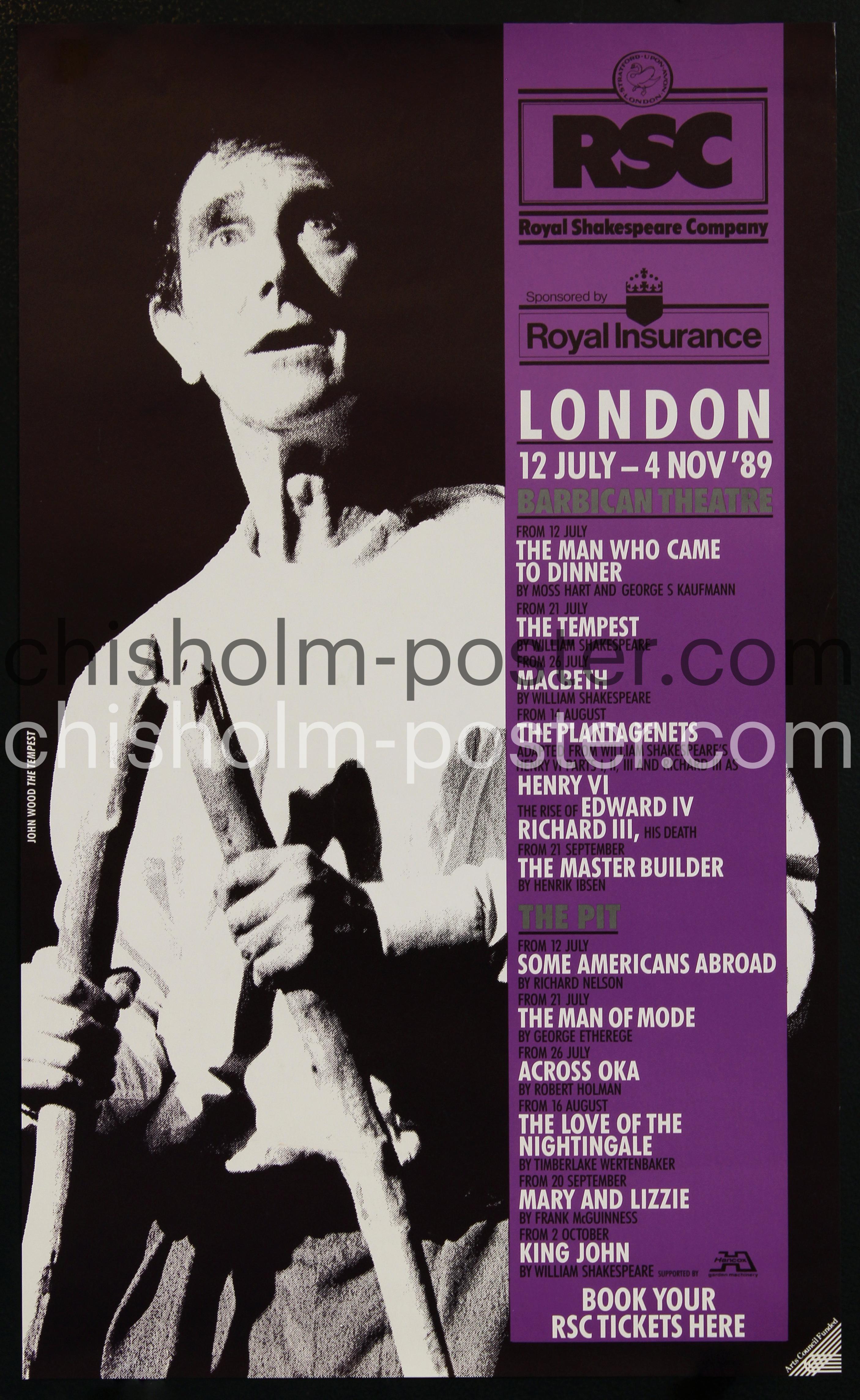 Royal Shakespeare Company (RSC) - LONDON - 12 July-4 Nov, 1989 ...