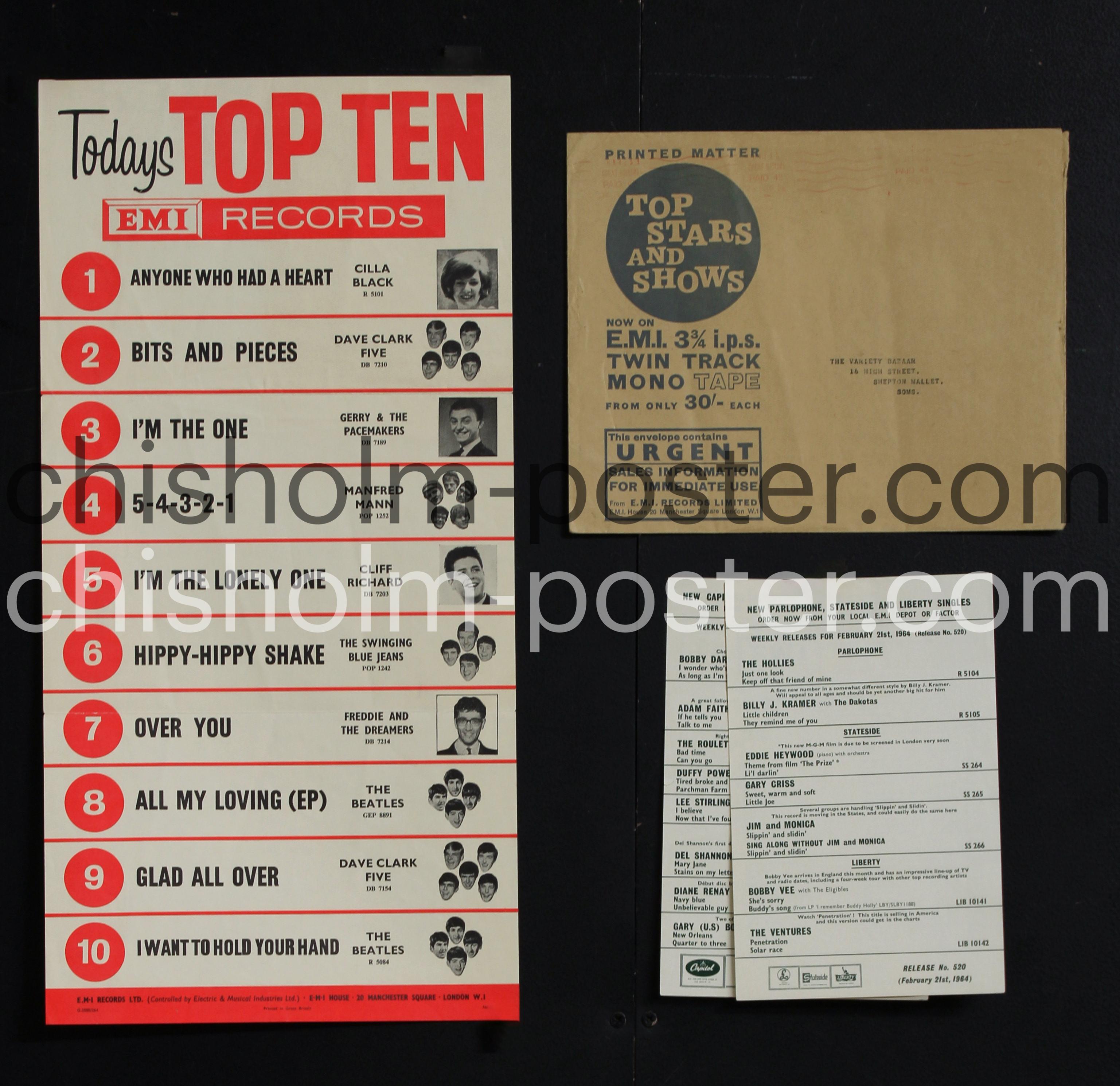 EMI Records - Todays Top Ten (Poster with Original Envelope and Additional Leaflets) | Original ...