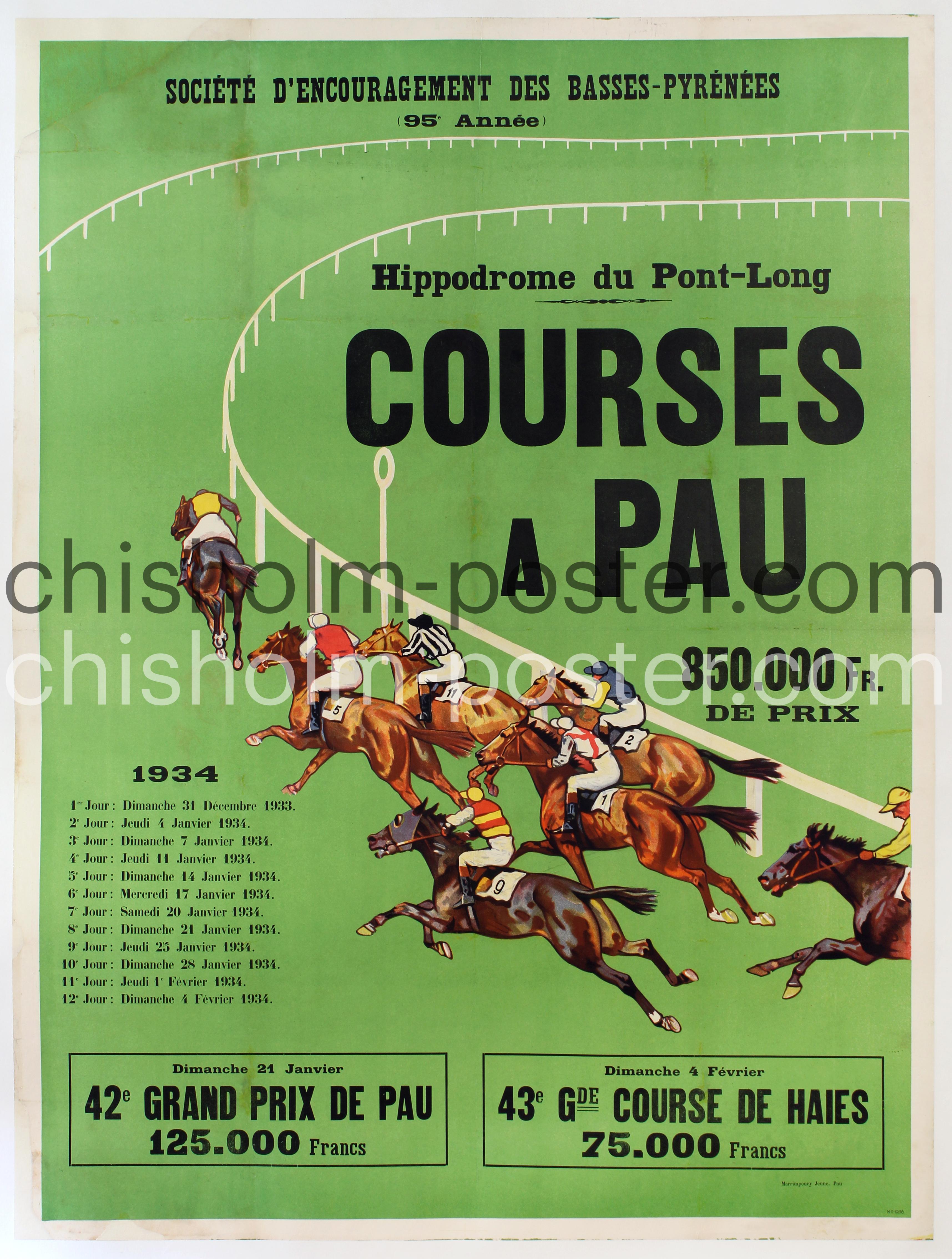 Courses a Pau - Hippodrome du Pont-Long 1934 | Original Vintage Poster ...