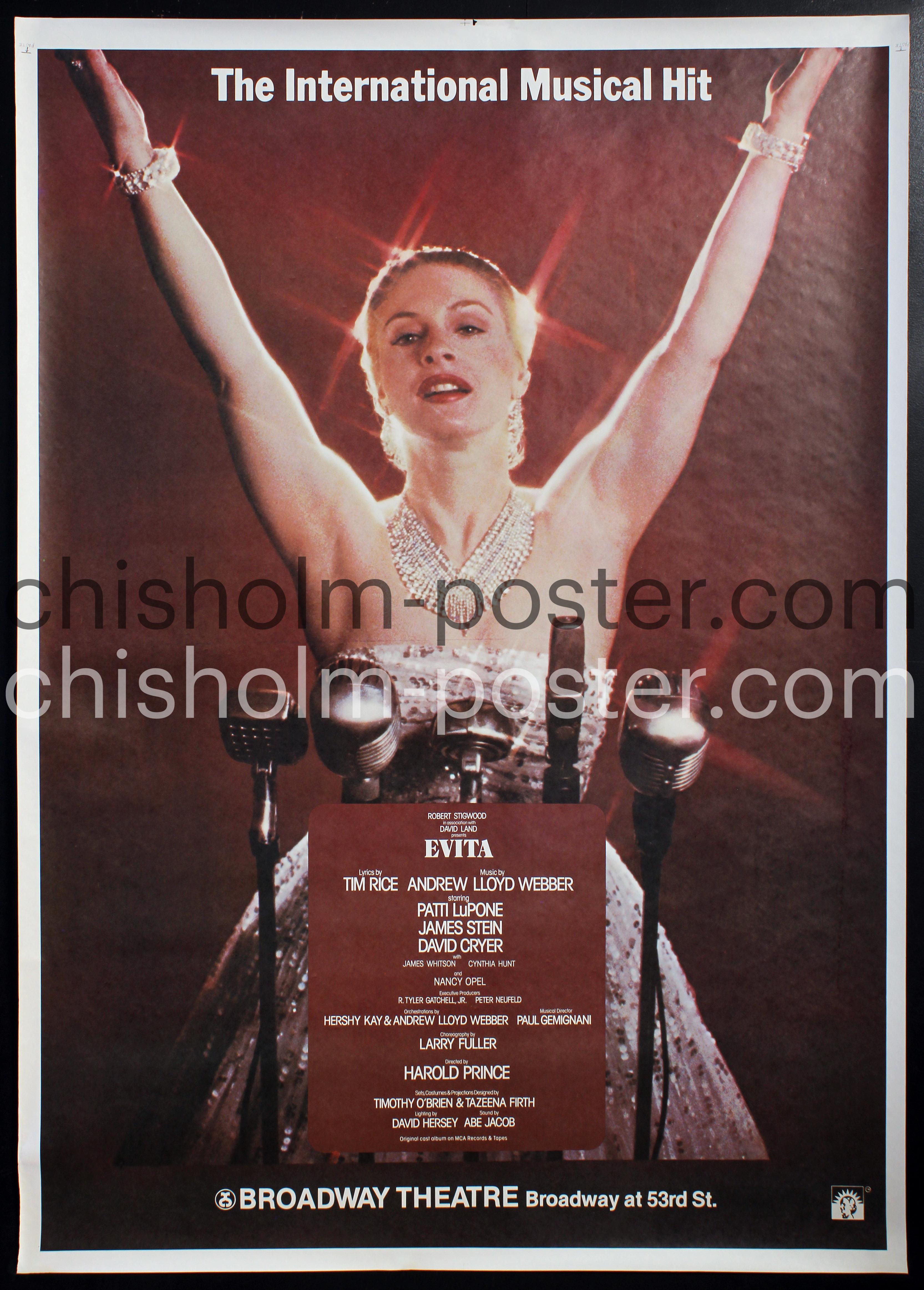 Evita - Patti LuPone - Broadway Theatre (Commercial Reprint) | Original Vintage Poster ...