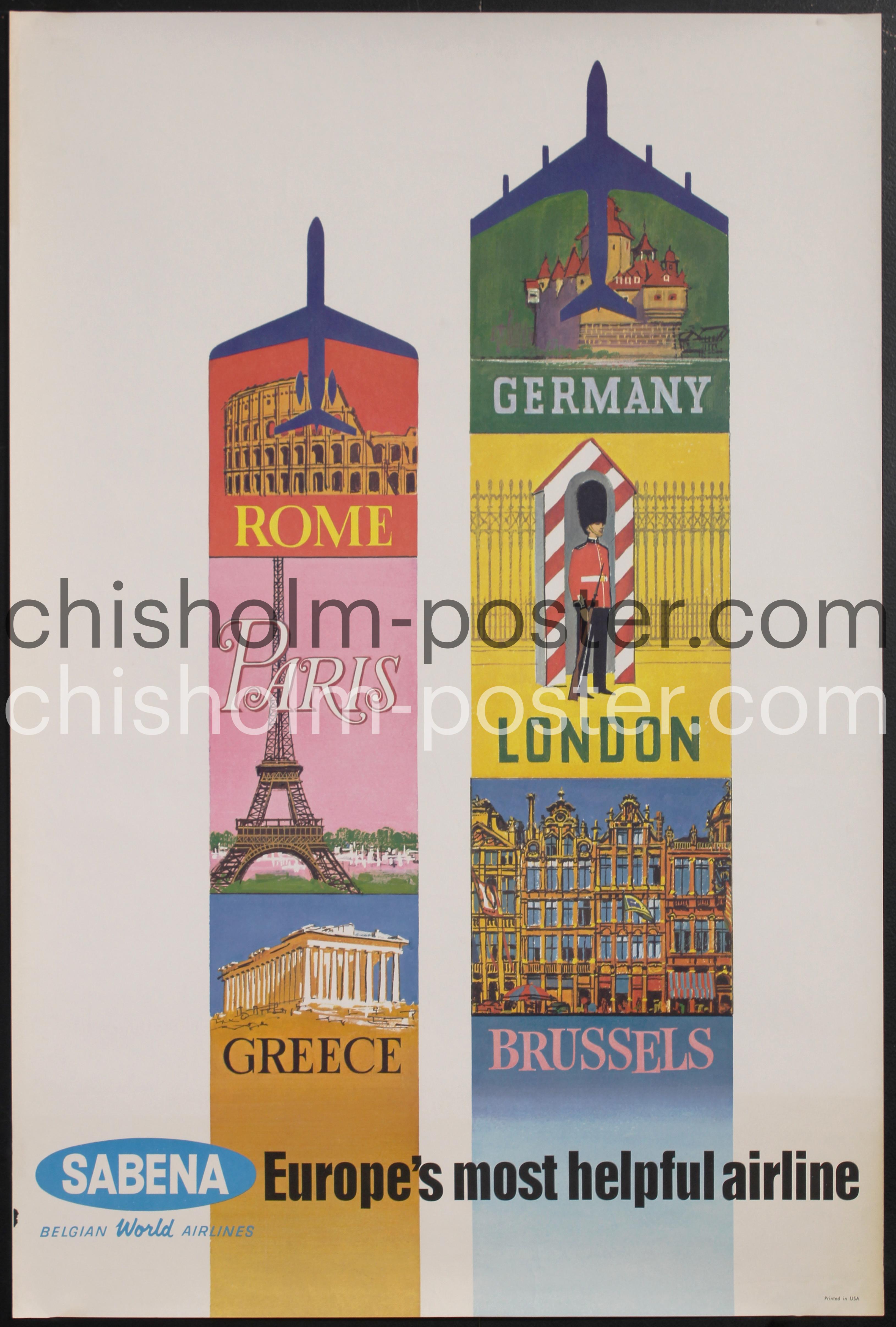 Sabena - Europe's most helpful airline | Original Vintage Poster ...