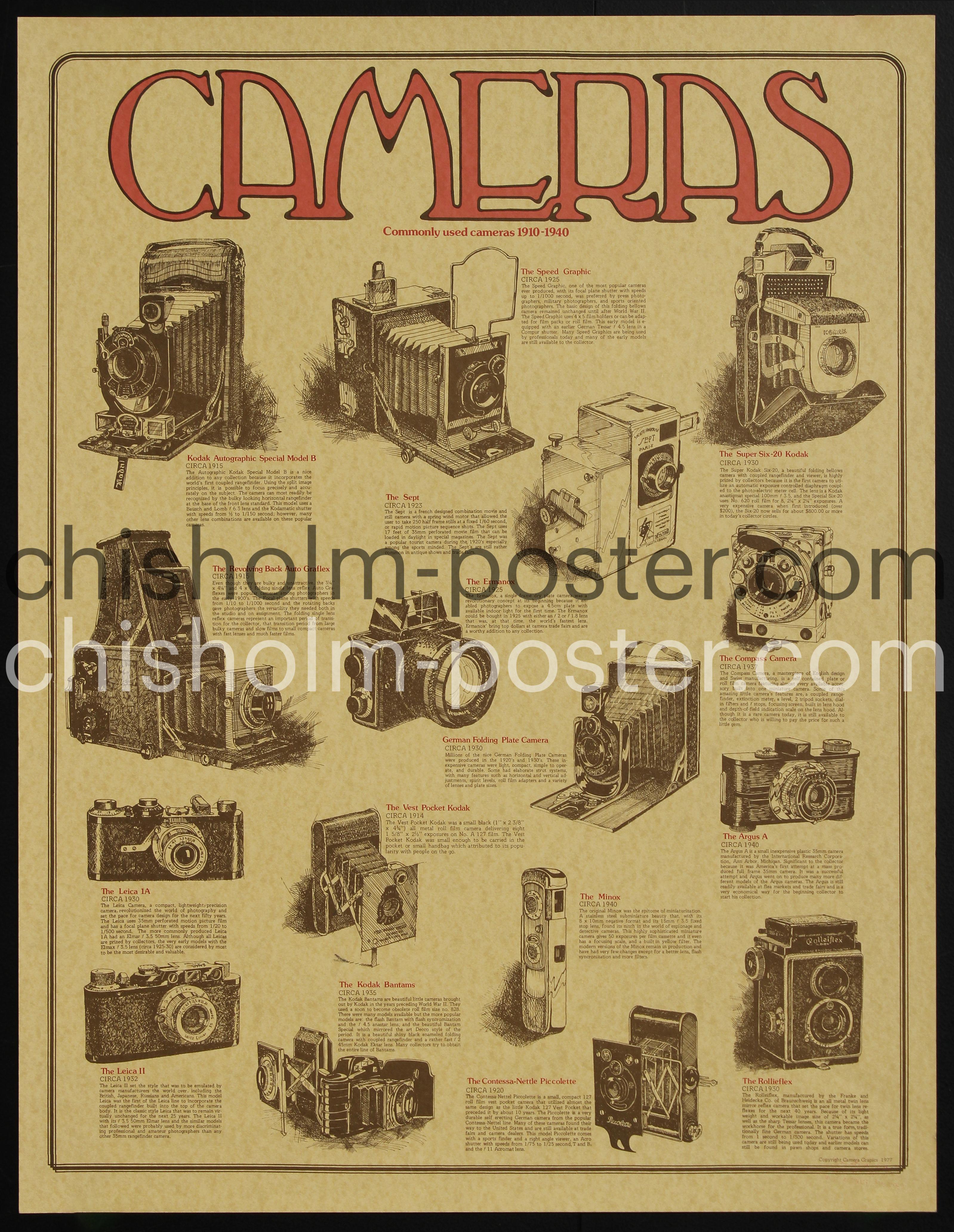 Cameras, Commonly Used Cameras 1910-1940 | Original Vintage Poster ...