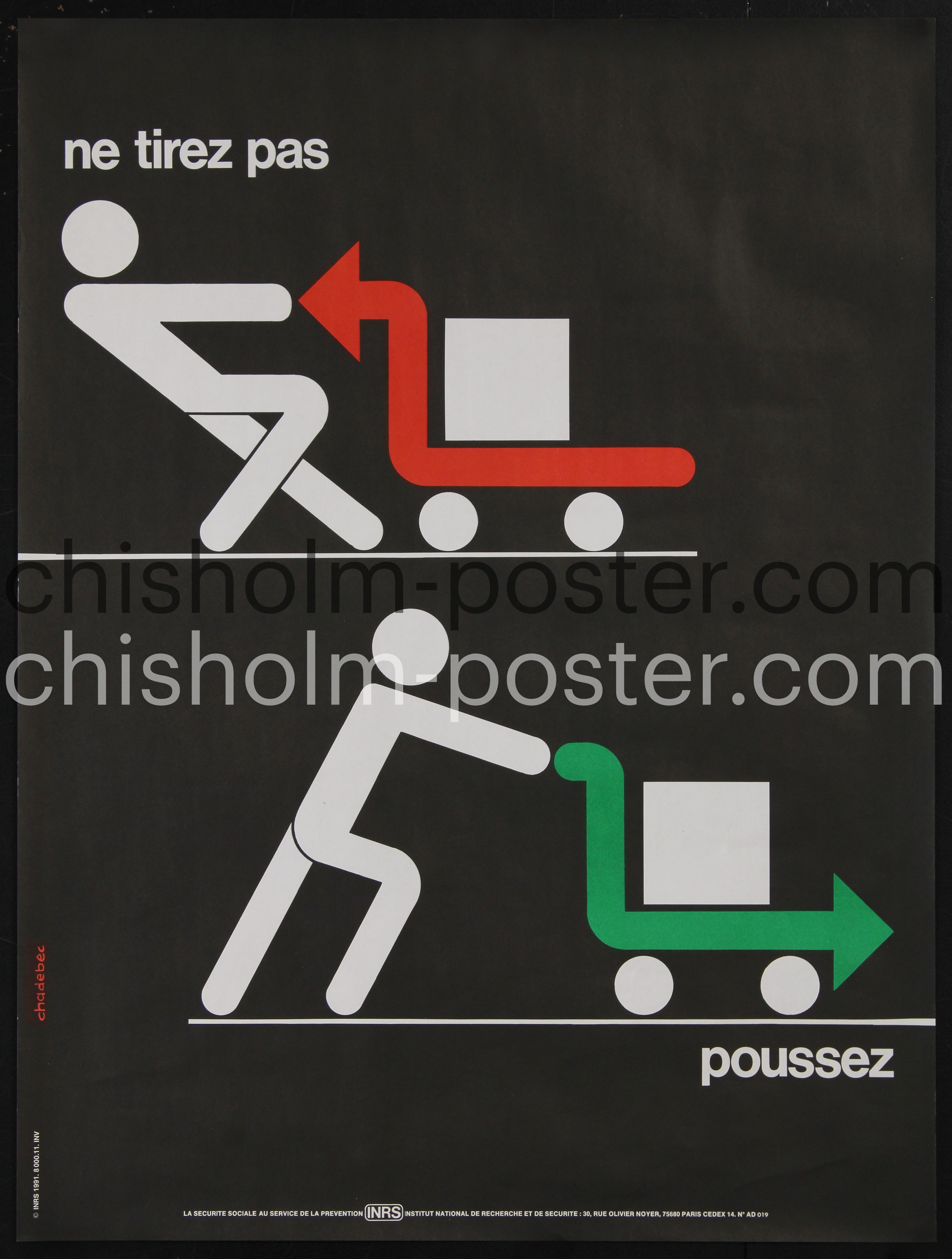 INRS - Ne Tirez Pas, Poussez | Original Vintage Poster | Chisholm ...