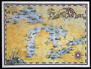 Map Showing The Shipwrecks of The Great Lakes | Original Vintage Poster ...