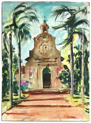 Original Watercolor by Robert Benney - Church in Jaronu, Cuba ...