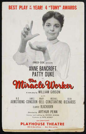 The Miracle Worker - Playhouse Theatre NYC (Window Card) | Original Vintage Poster | Chisholm ...