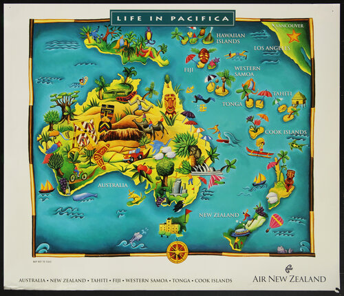 Air New Zealand - Life in Pacifica - Map | Original Vintage Poster ...