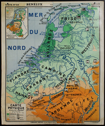 Benelux - Carte Physique (reverse of poster CL85948) | Original Vintage ...